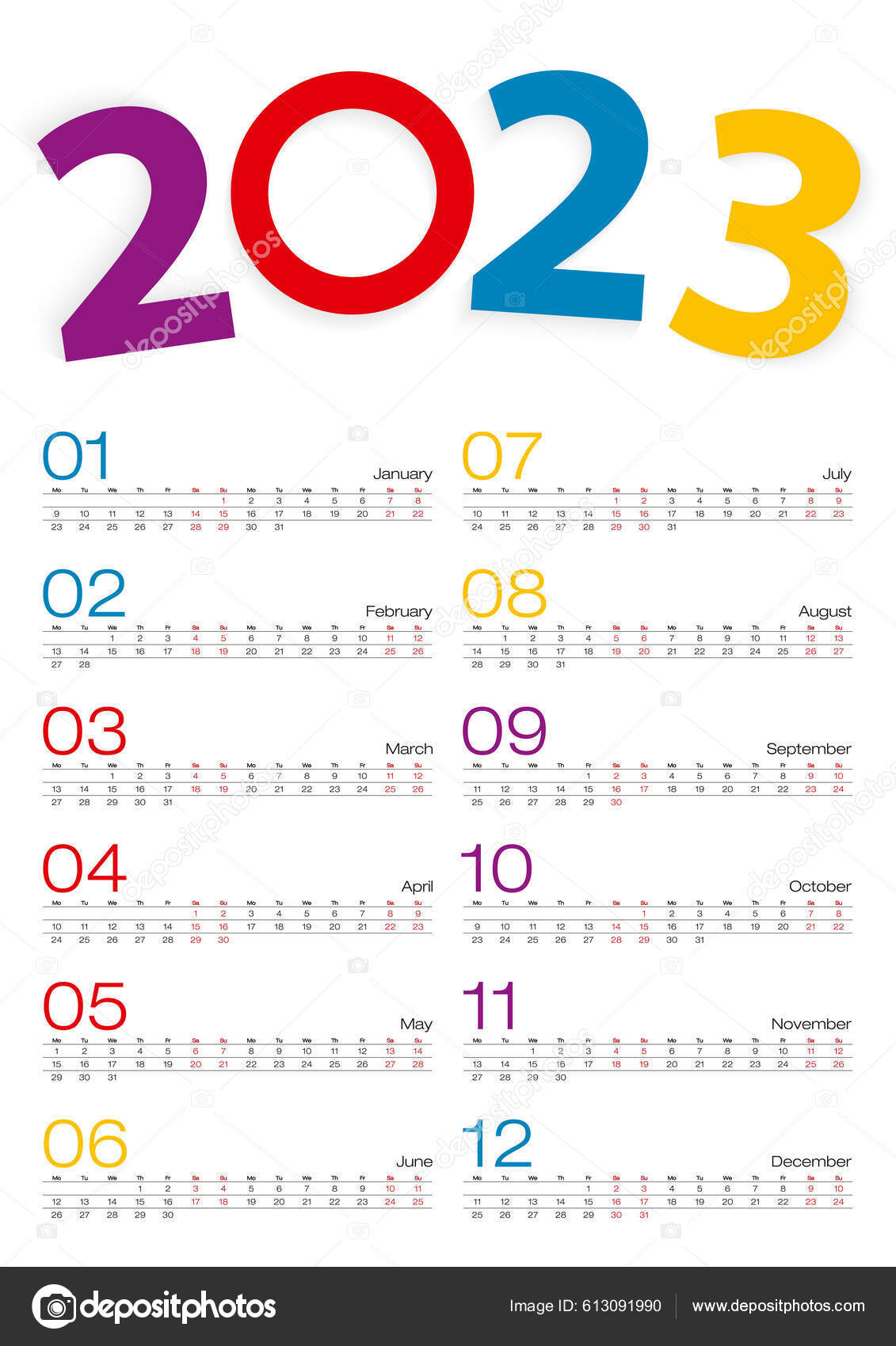 Calendar 2023 All Month Weeks Line Stock Vector by ©boldg 613091990