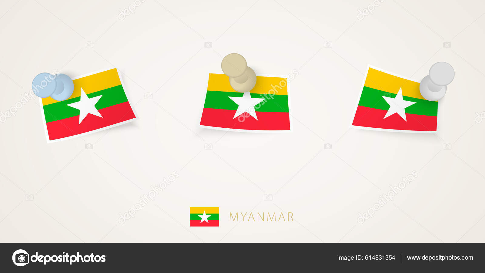 Pinned Flag Myanmar Different Shapes Twisted Corners Vector Pushpins ...