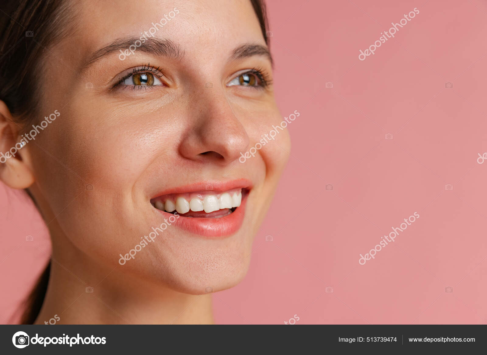 Close-up portrait of young beautiful girl without makeup isolated over ...