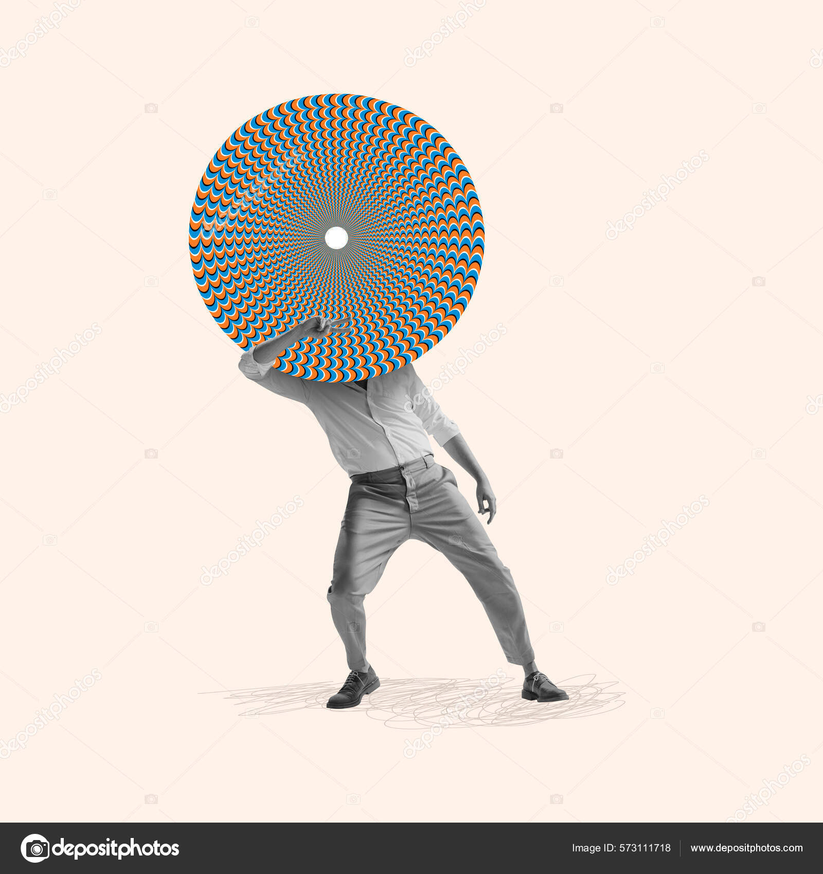 Contemporary art collage. Dancing man with optical illusion design ...