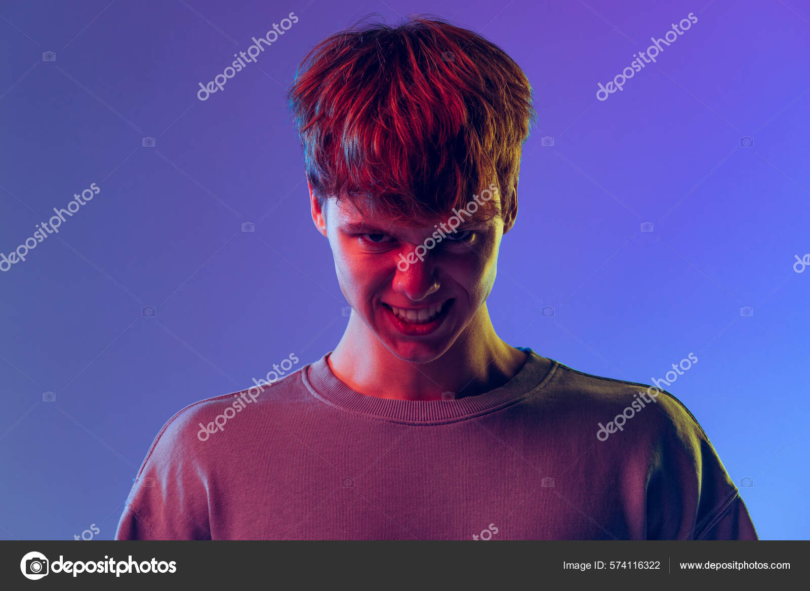 Angry Young Red Headed Man Student Isolated Blue Studio Background ...