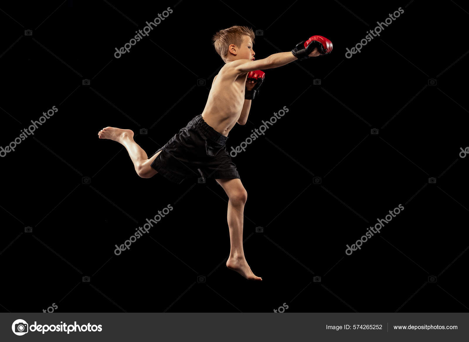 Attack Studio Shot Preschool Boy Cute Kid Sports Shots Gloves Stock ...