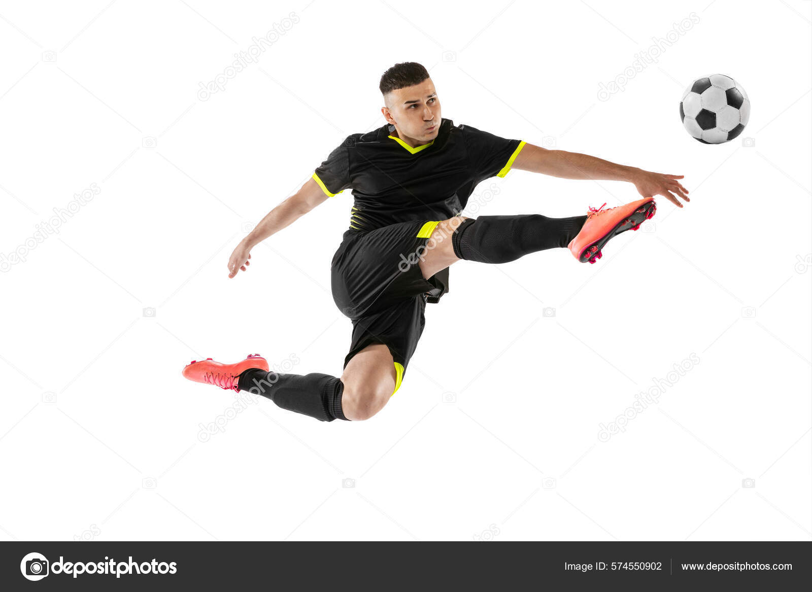 High Jump Dynamic Portrait Professional Male Football Soccer Player ...