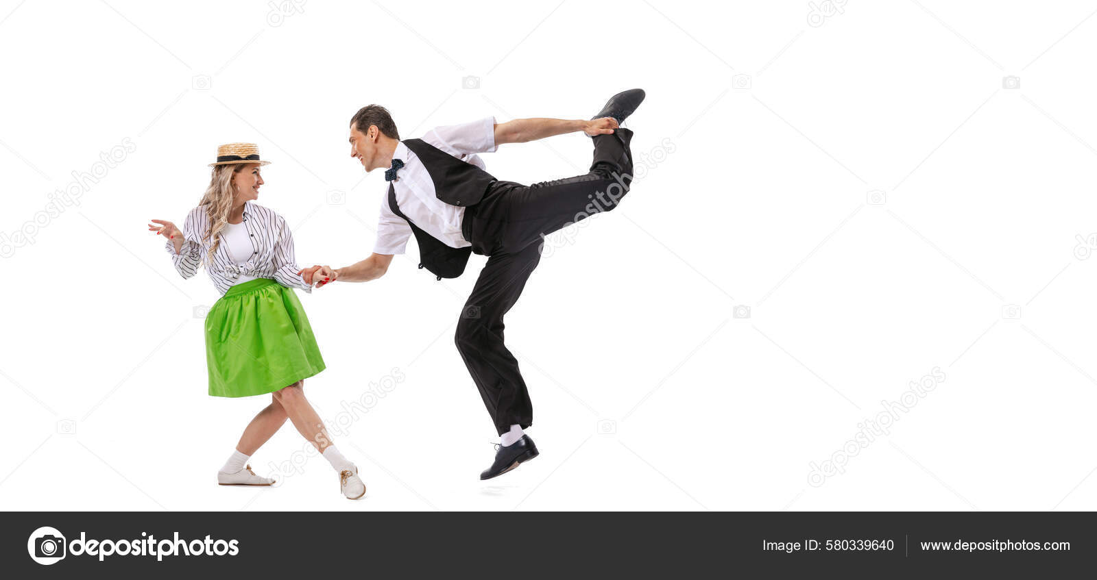 Expressive Couple Dancers Vintage Retro Style Outfits Dancing Social ...