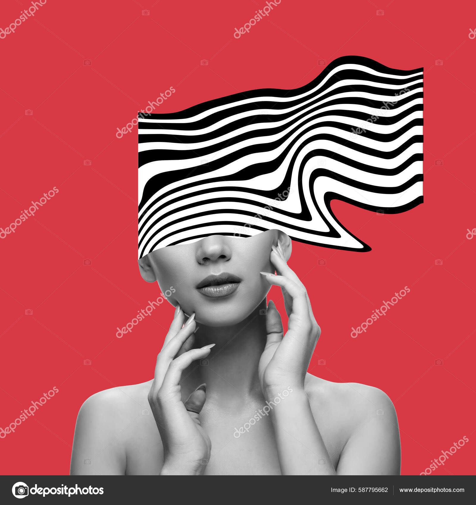 Contemporary Art Collage Tender Girl Hypnotic Optical Illusion Design ...