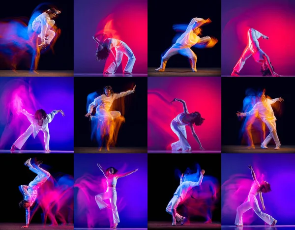 Freestyle dance. Collage with young men and women, break dance or hip ...