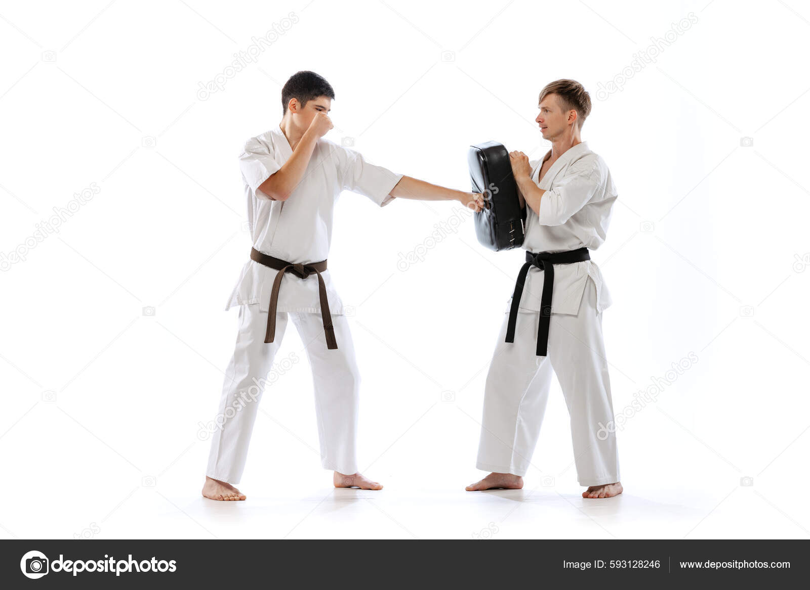 Shotokan Karate Two Athletes Karate Fighters Doboks Practicing Karate ...