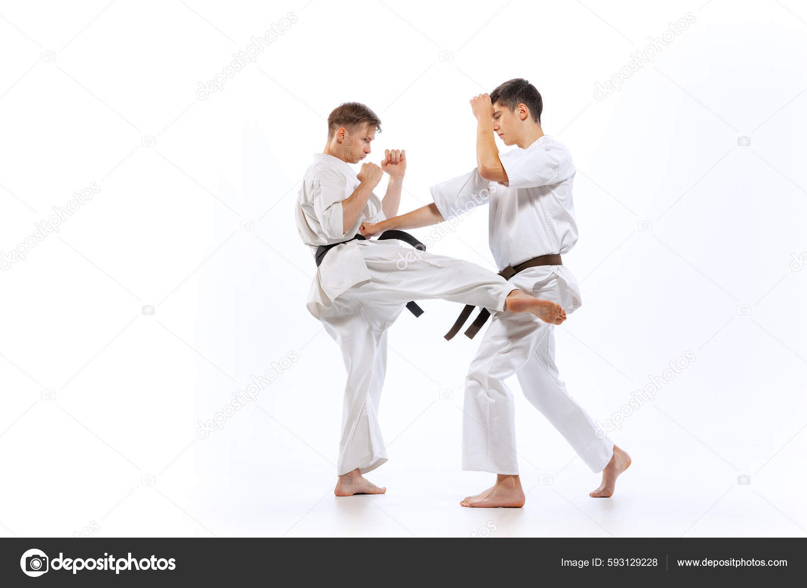 Shotokan Karate Two Athletes Karate Fighters Doboks Practicing Karate ...