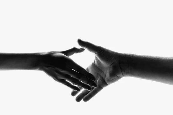 Handshake. Monochrome image of beautiful hands in different motion ...