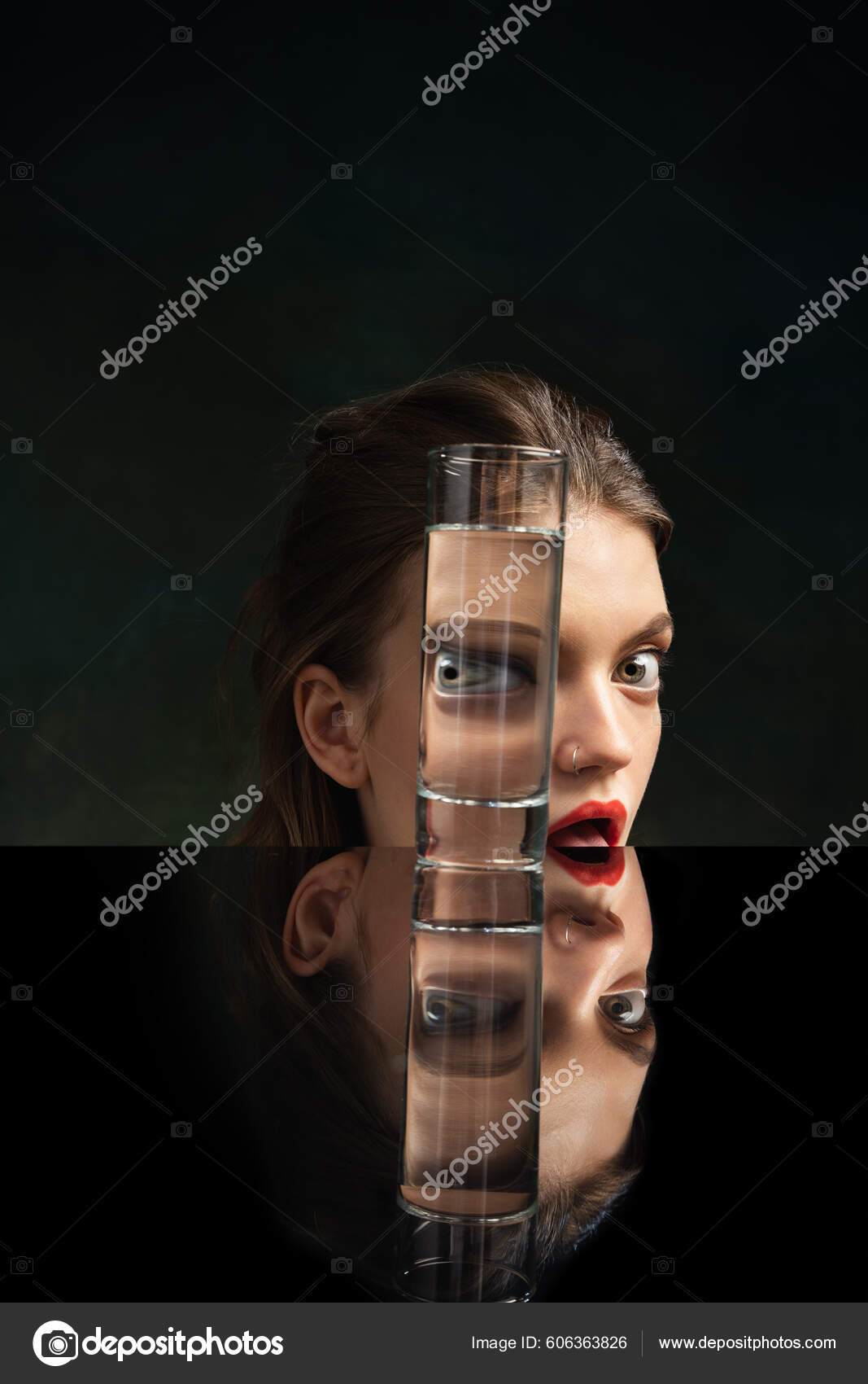 Crazy Reflection Creative Art Photography Young Girls Face Glass Water ...