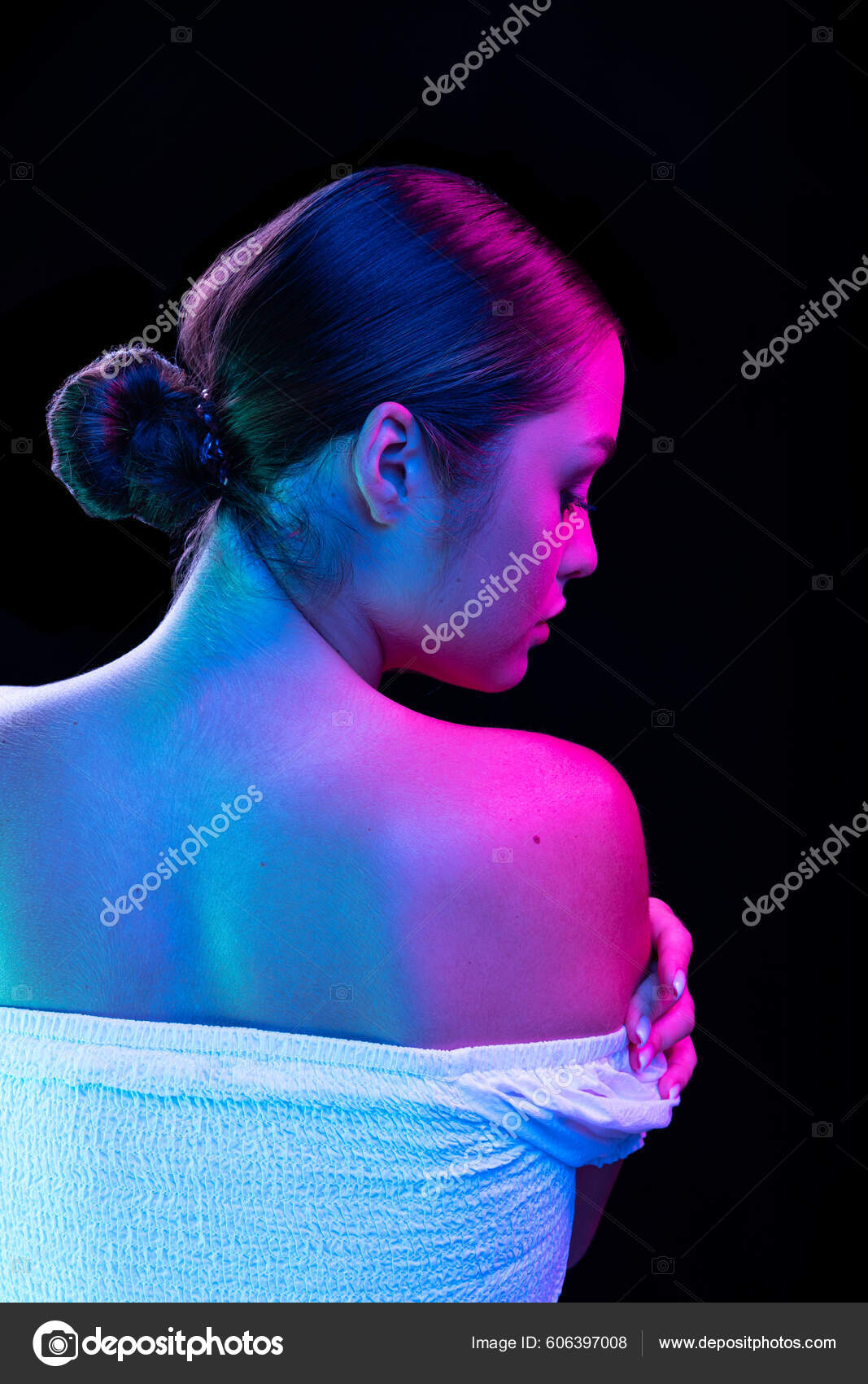 Grace Back View Young Beautiful Girl Well Kept Skin Posing Stock Photo ...