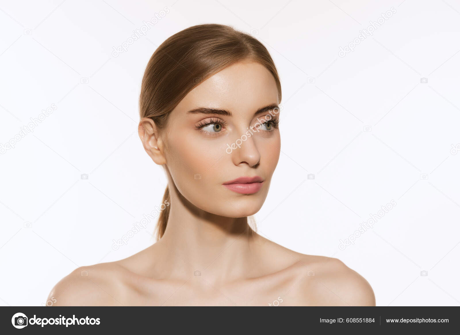 Perfect Features Portrait Young Beautiful Girl Well Kept Skin Light ...