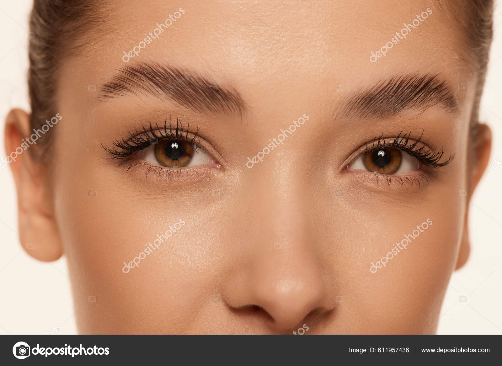 Brown Eyes Close Portrait Beautiful Young Girl Looking Camera ...