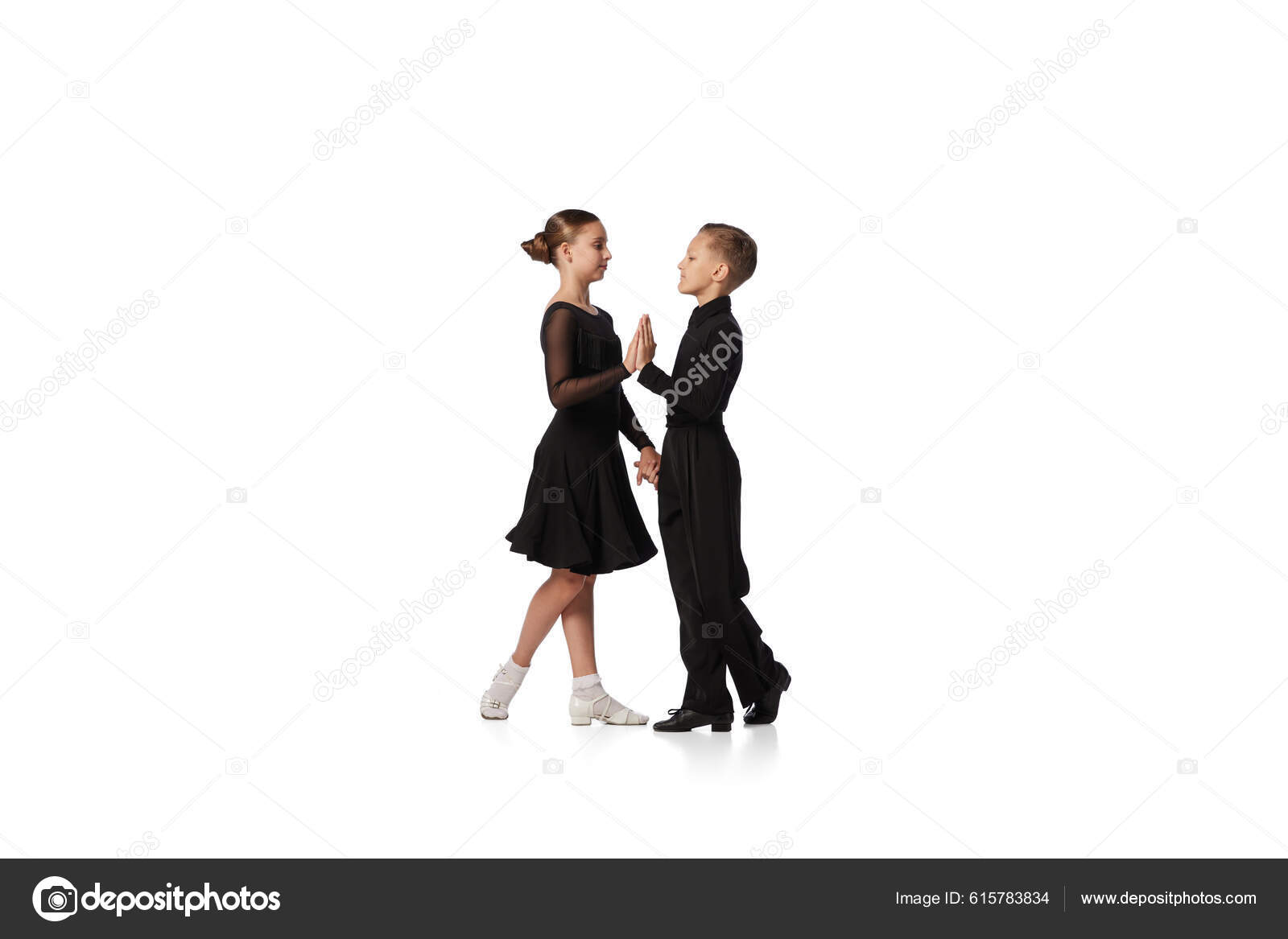 Junior Dancers Two Kids School Age Girl Boy Black Stage Stock Photo by ...