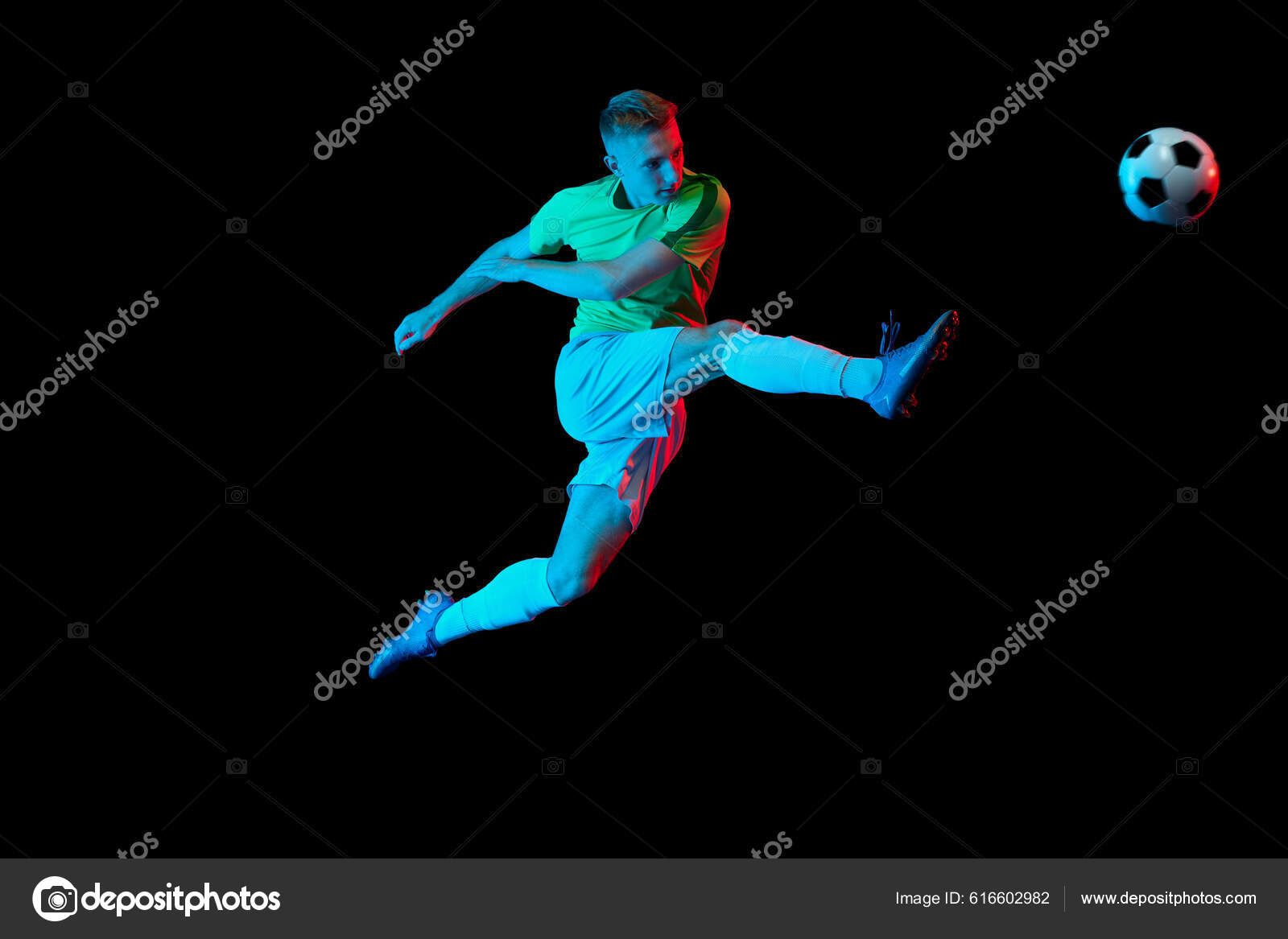 Leg Kick Young Professional Male Football Soccer Player Motion Action ...