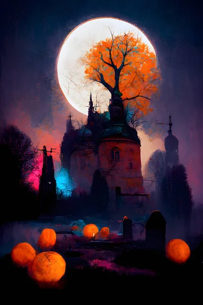 A spooky macabre halloween digital painting, greeting card with a ...