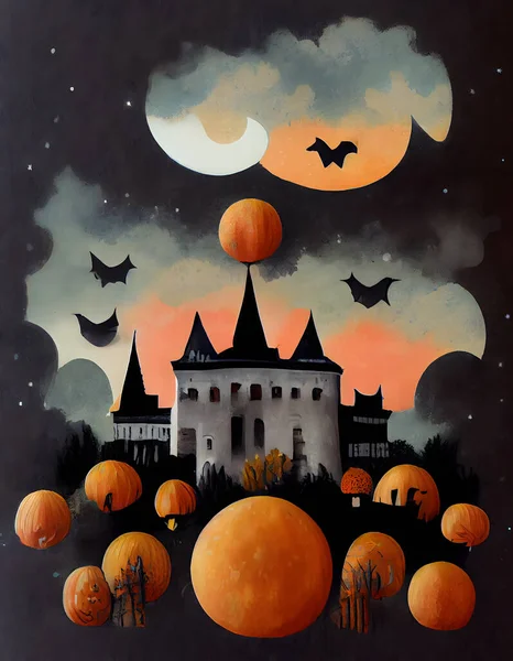 A spooky macabre halloween digital painting, greeting card with a ...
