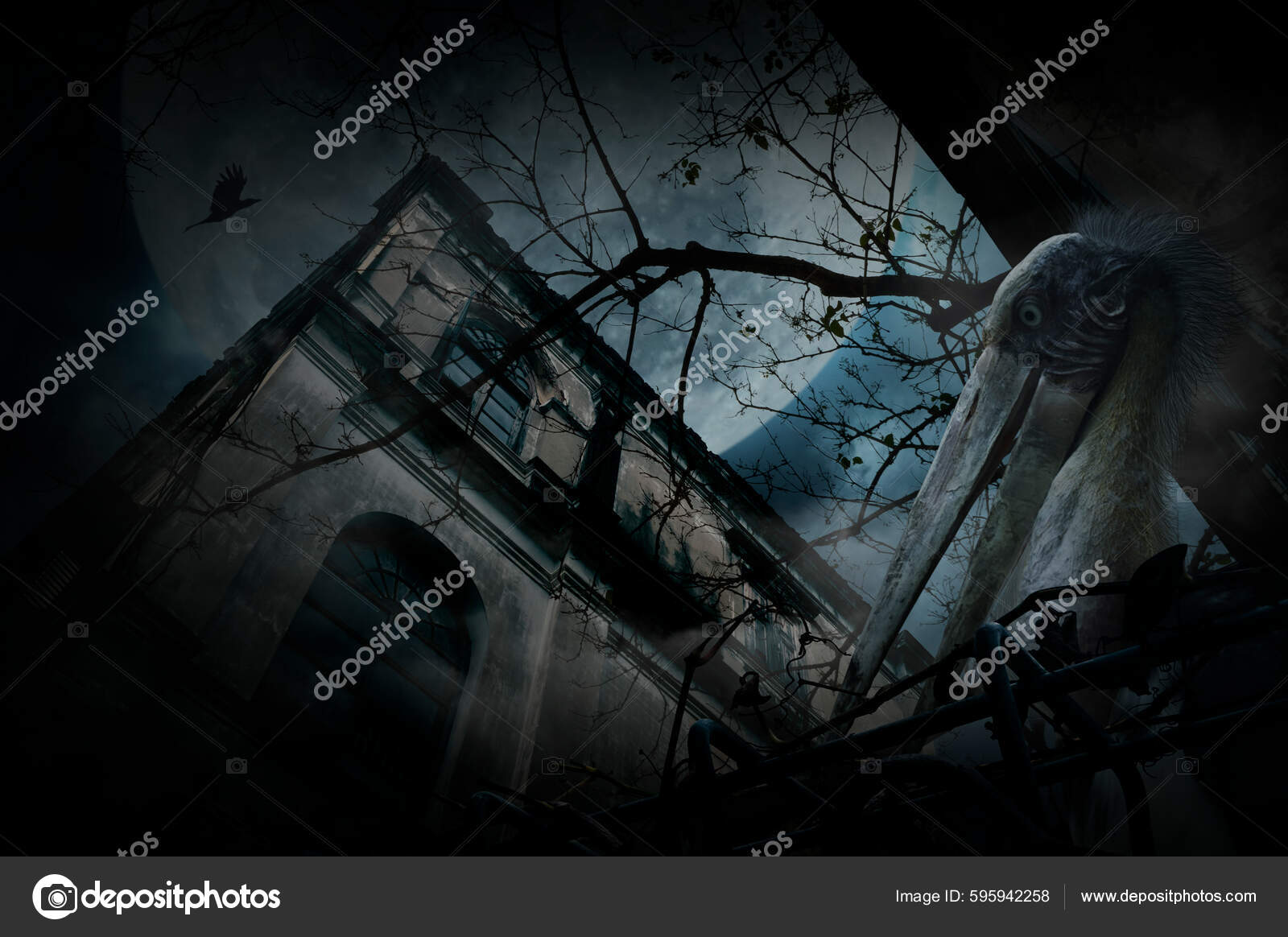 Lesser Adjutant Stork Bird Standing Grunge Castle Dead Tree Full ...