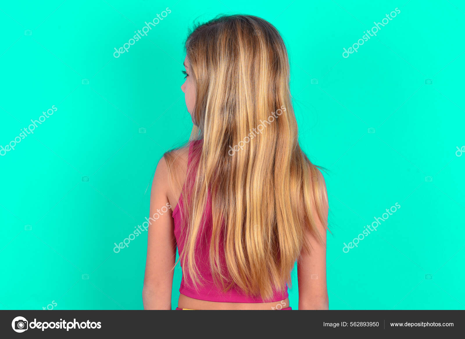 Back View Little Caucasian Kid Girl Studio Shoot — Stock Photo ...