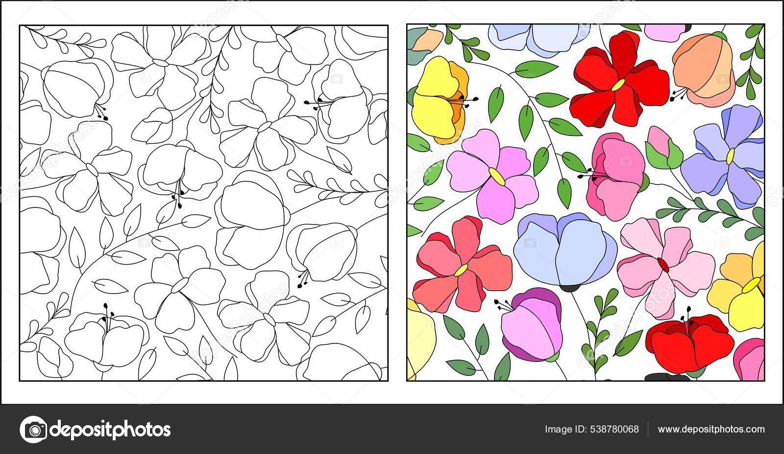 Coloring Book Flower Motive Pattern Vector Illustration Stock Vector by ...