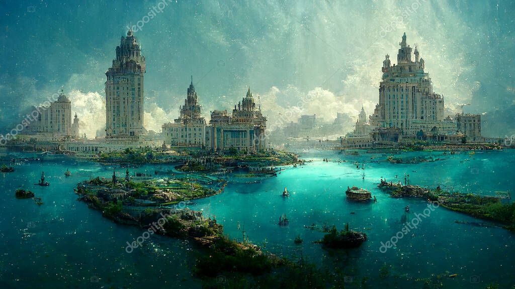 Ilustración de la Atlántida, civilización antigua, historia y mitología ...