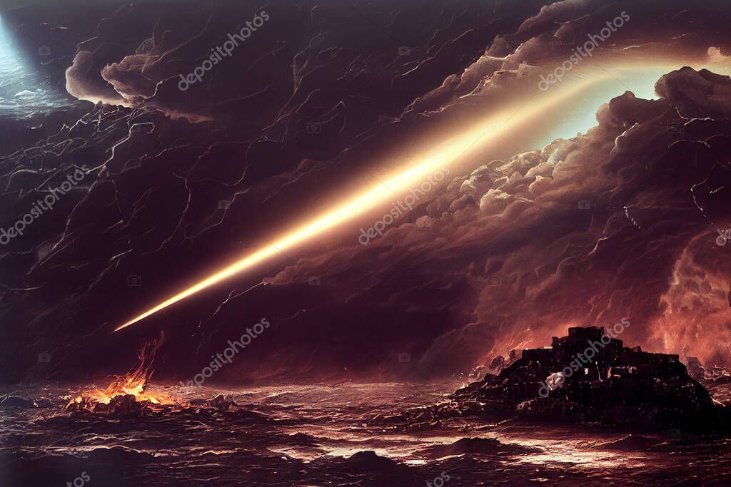 Ilustración de Gomorra y Sodoma destruidas por Dios, lluvia de azufre y ...