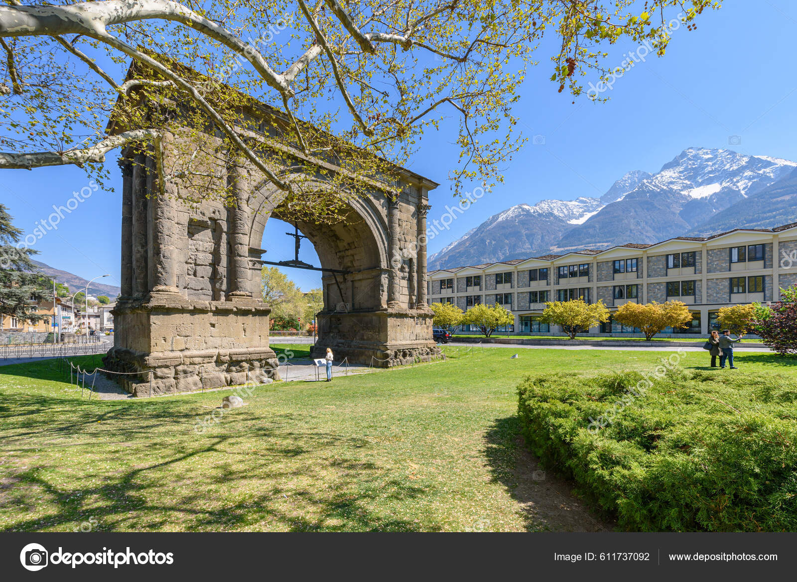 Aosta Italy View Ancient Arch Augustus Ancient Roman Stone Arch – Stock ...