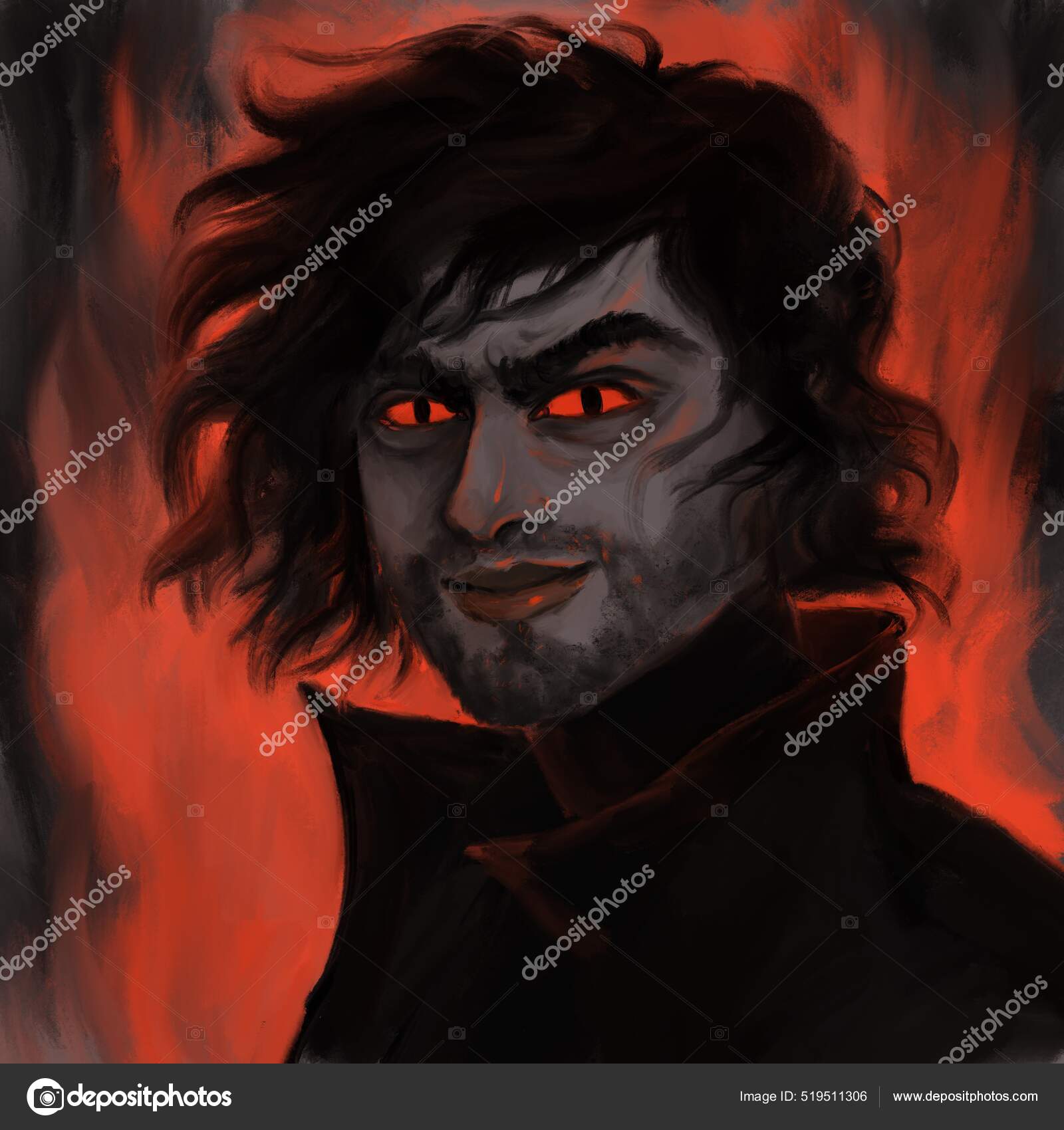 Mythological Dark Burning Demon Satan Character Illustration Man Devil ...