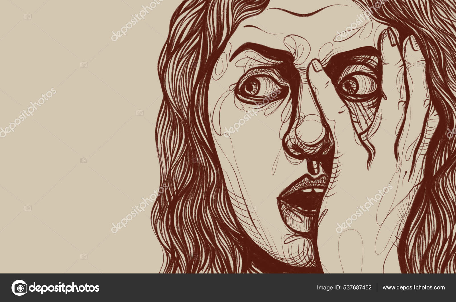 Hand Drawn Line Drawing Scared Woman Stock Photo by ©luboffke 537687452