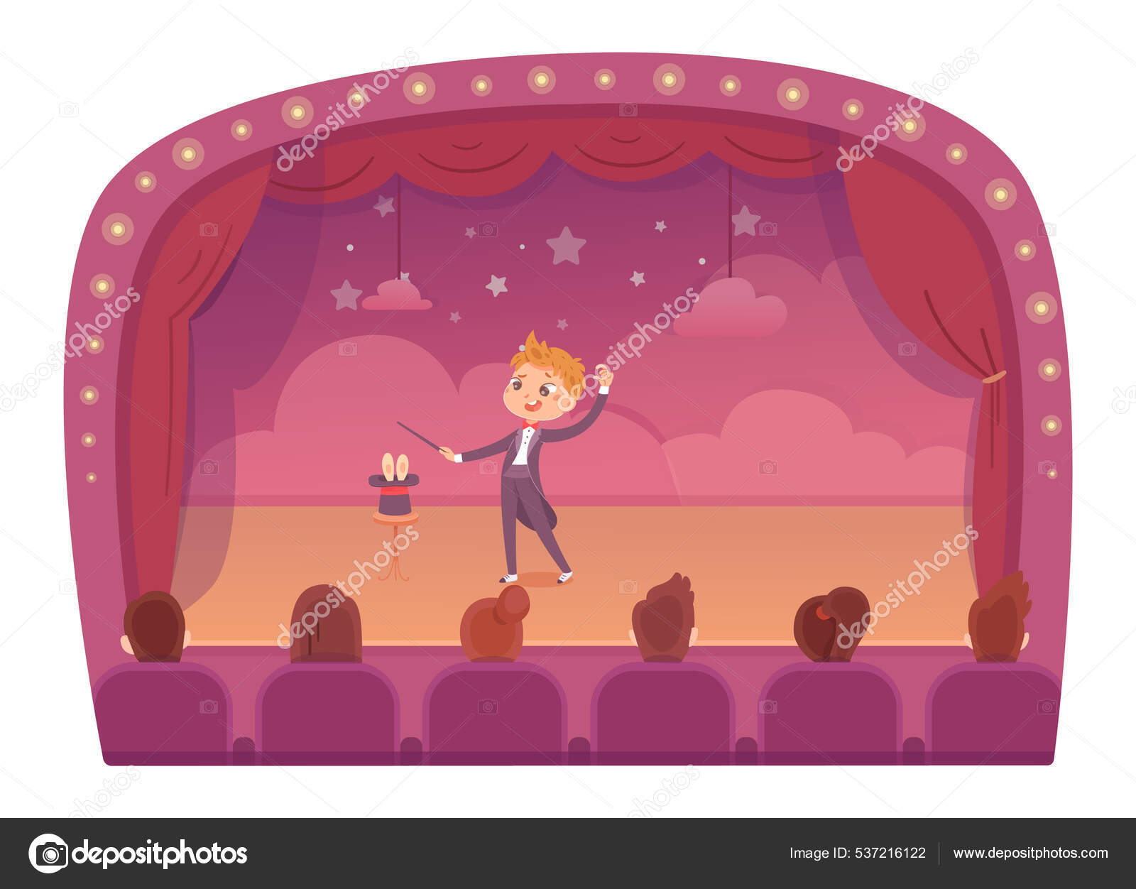 Kid magician and magic circus show, boy illusionist conjuring tricks ...