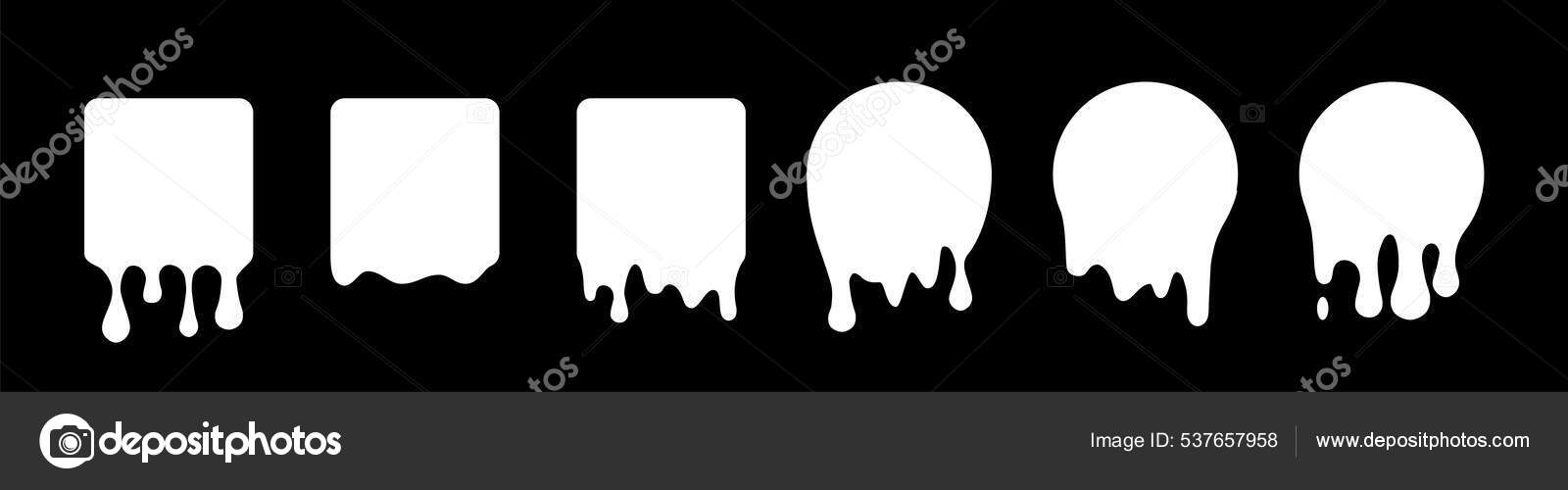 Paint drip icons set, splash of black ink circle drop, liquid blobs ...