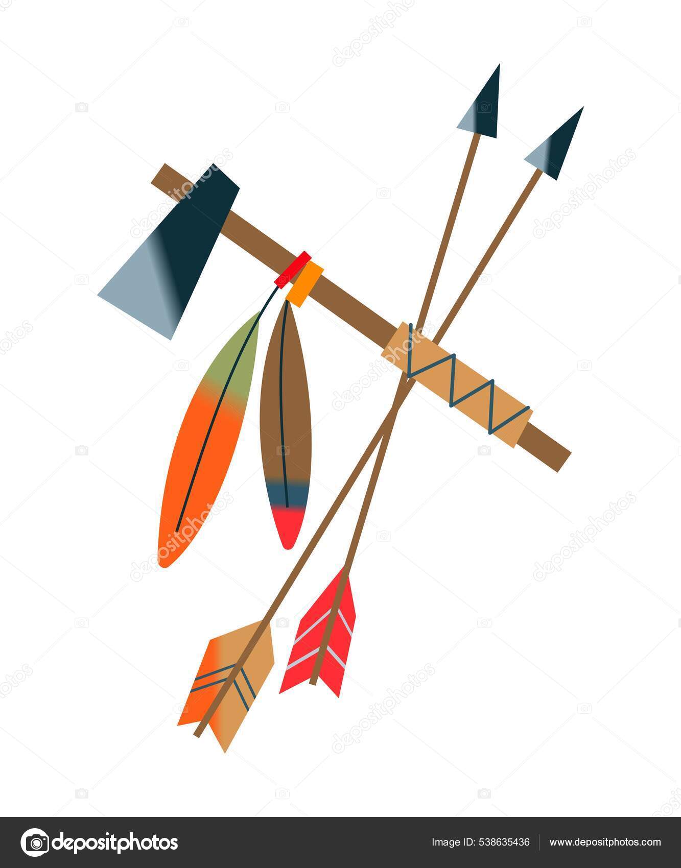 Wild west indian american arrow and axe with feathers. Western native ...