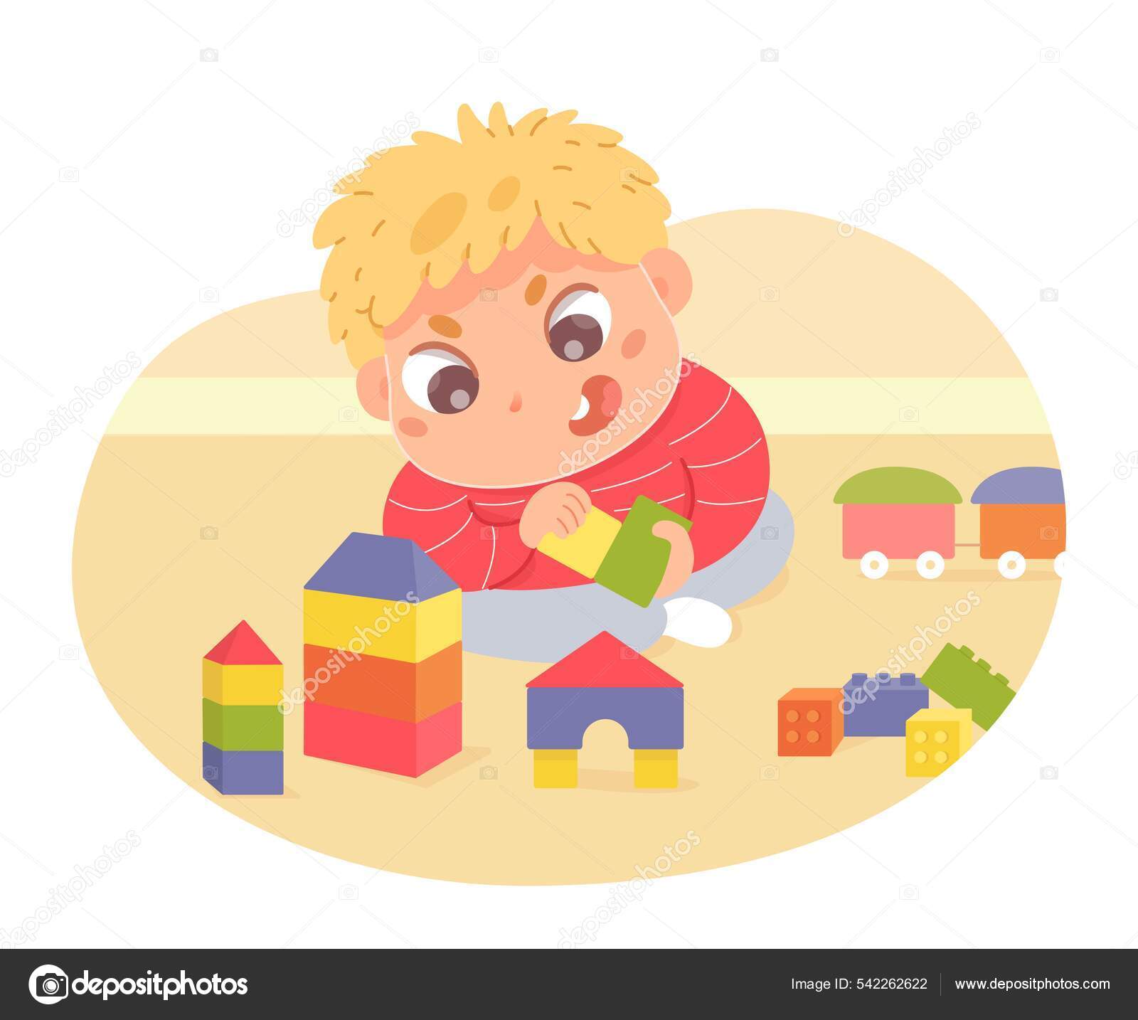 Boy playing with building blocks at home. Little child with game ...