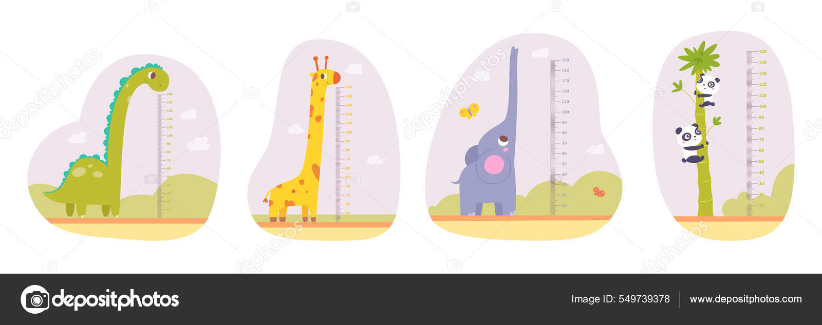 Kids height meter for kindergarten or home with cute tall animals in ...