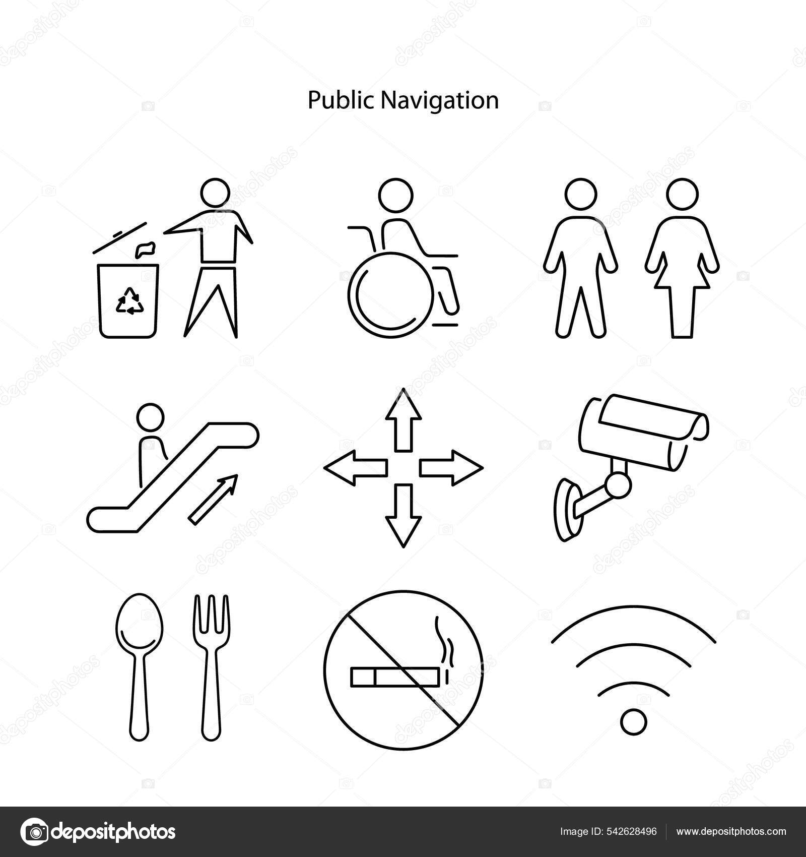Public Navigation Signs Line Icons Set Linear Style Symbols Collection ...