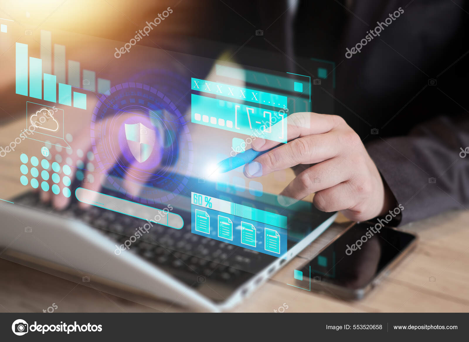 Cyber Security Expert Working Tablet Engineer Working Protecting ...