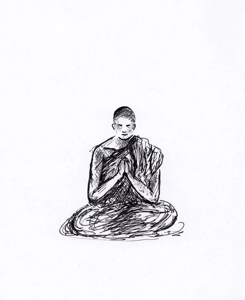 Monk Meditation Sketch