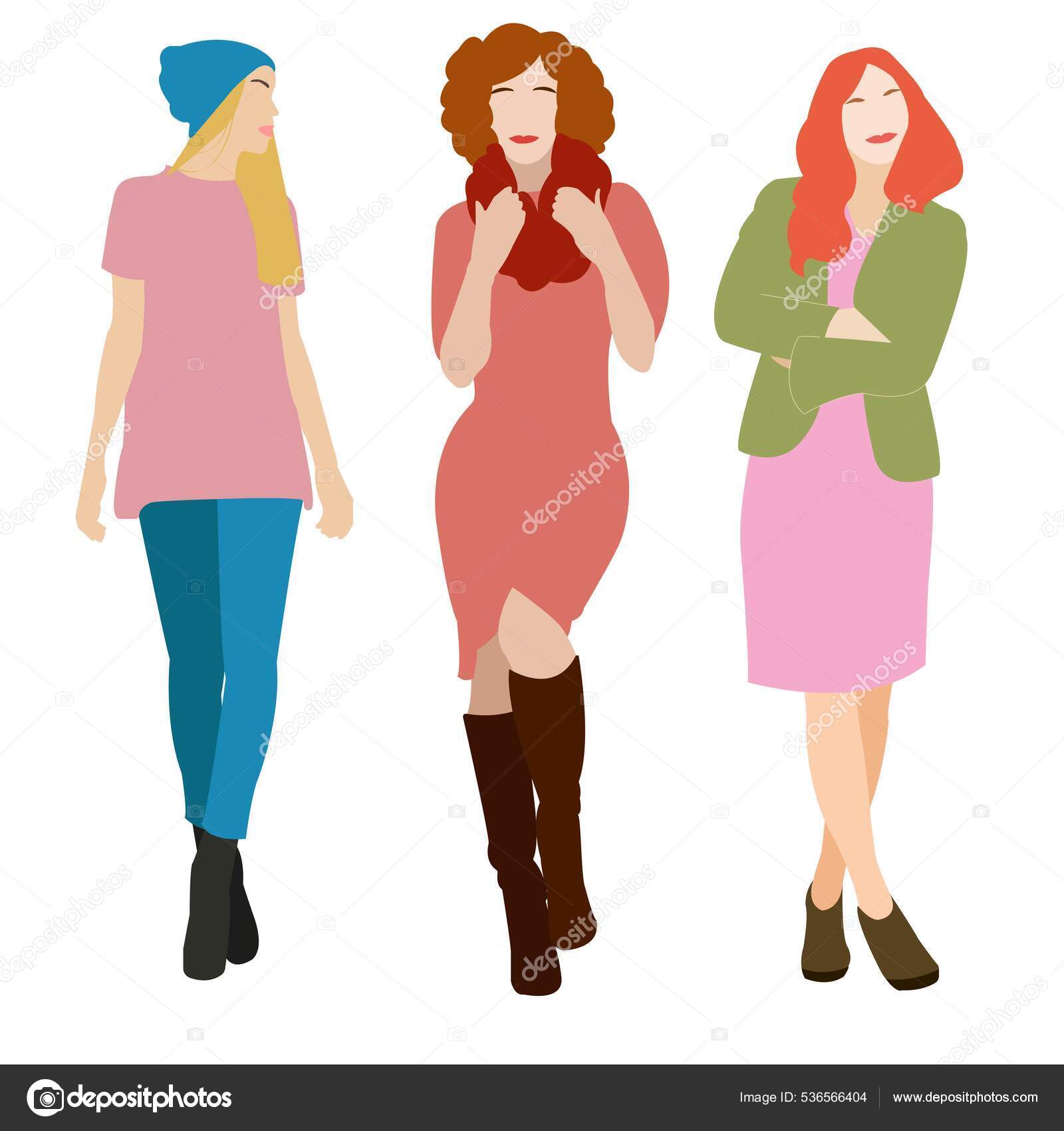 Vector Flat Character Stylish Girls Set Stock Illustration by ©deell #536566404
