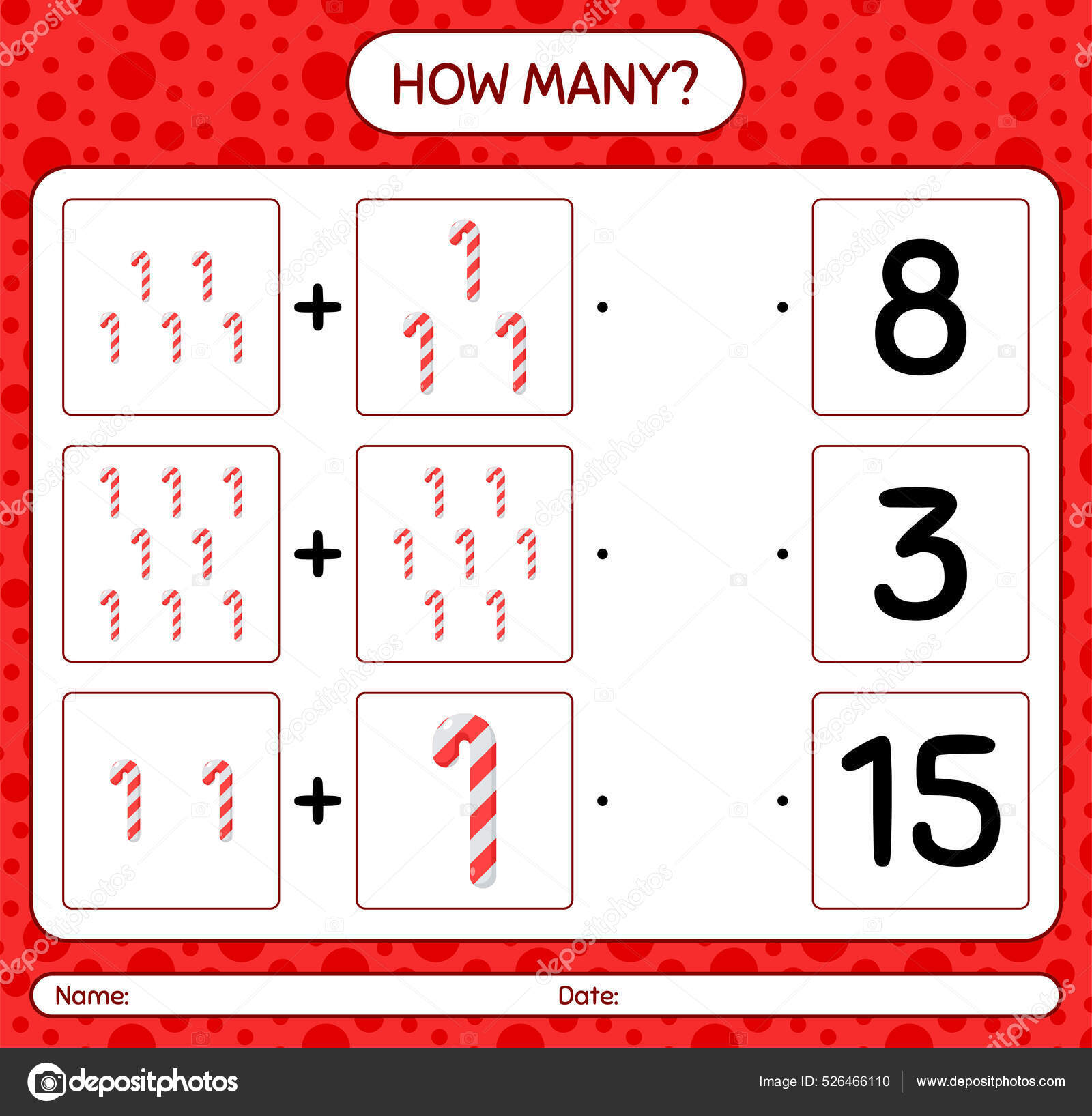 How Many Counting Game Candy Cane Worksheet Preschool Kids Kids Stock ...