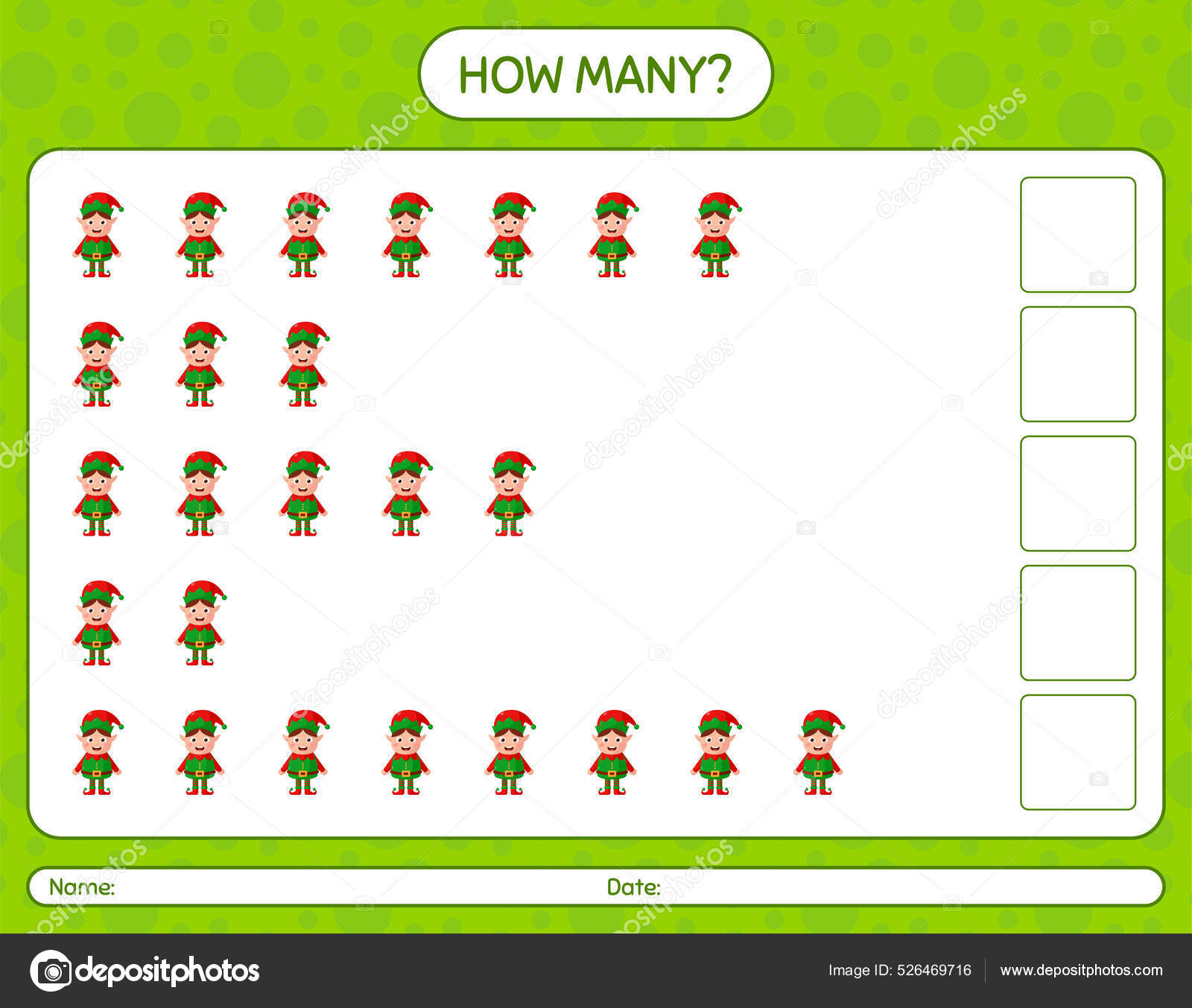 How Many Counting Game Elf Worksheet Preschool Kids Kids Activity Stock ...