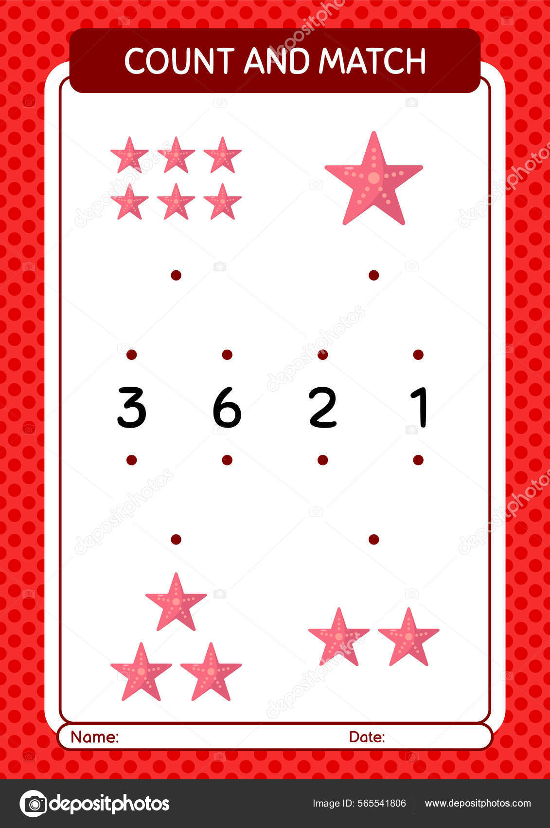 Count Match Game Seastar Worksheet Preschool Kids Kids Activity Sheet ...