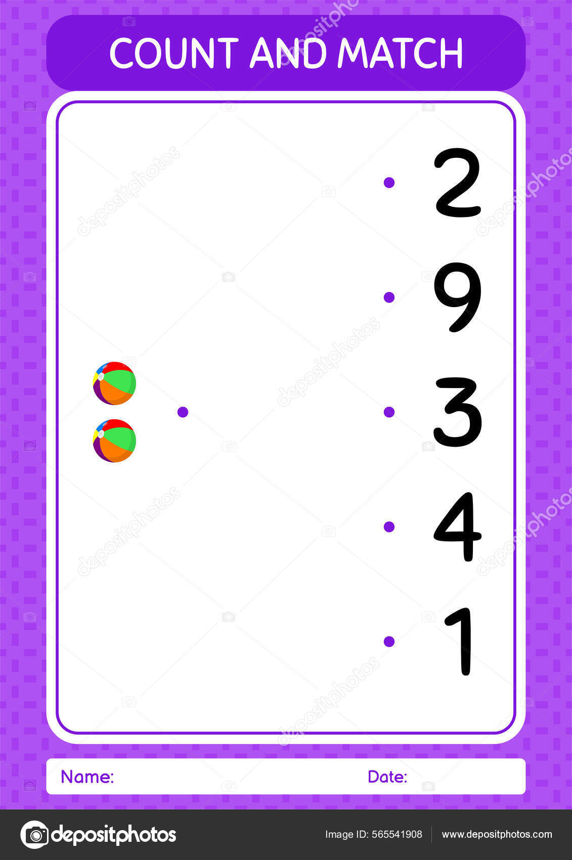 Count Match Game Beach Ball Worksheet Preschool Kids Kids Activity ...