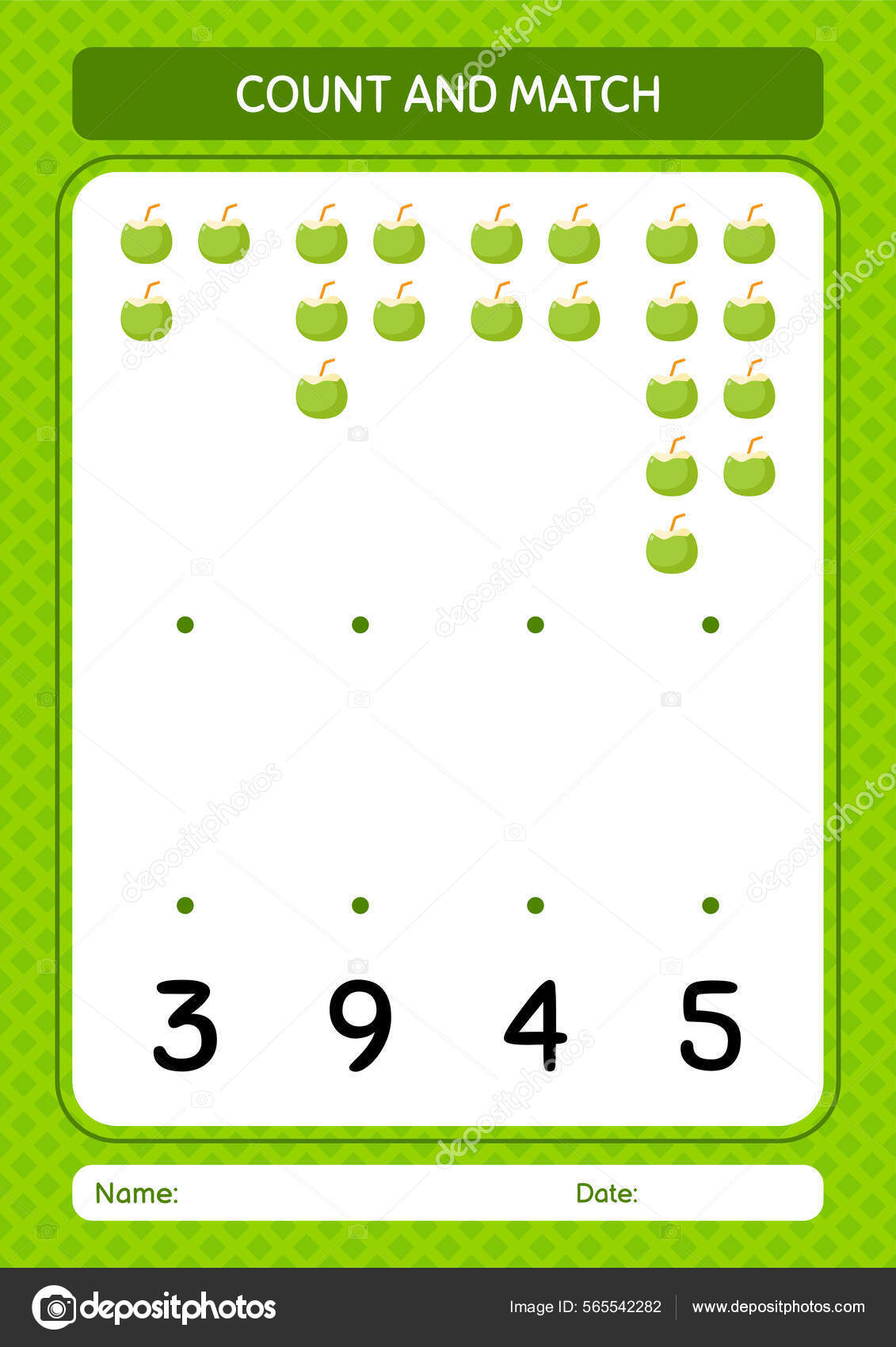 Count Match Game Coconut Worksheet Preschool Kids Kids Activity Sheet ...