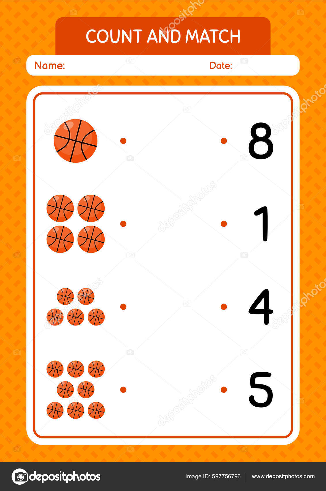 Count Match Game Basketball Worksheet Preschool Kids Kids Activity ...