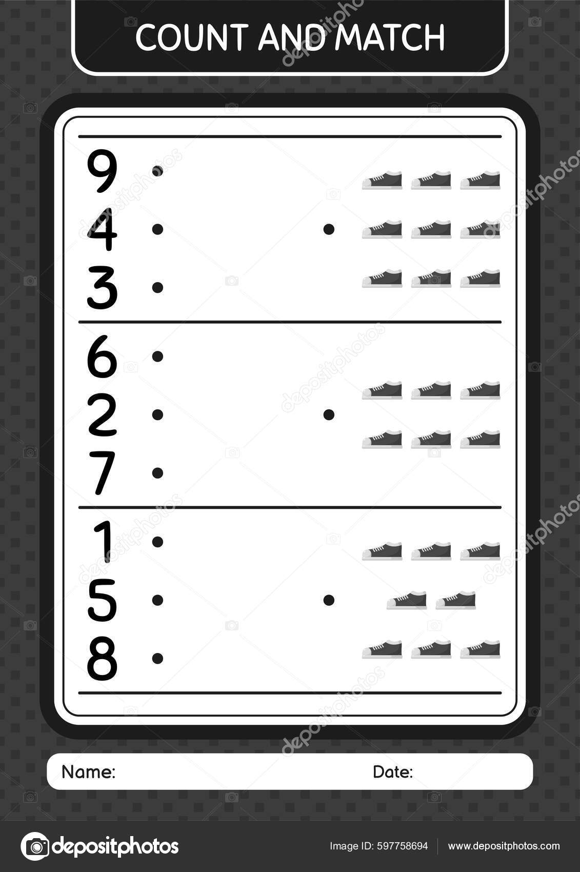 Count Match Game Shoes Worksheet Preschool Kids Kids Activity Sheet ...