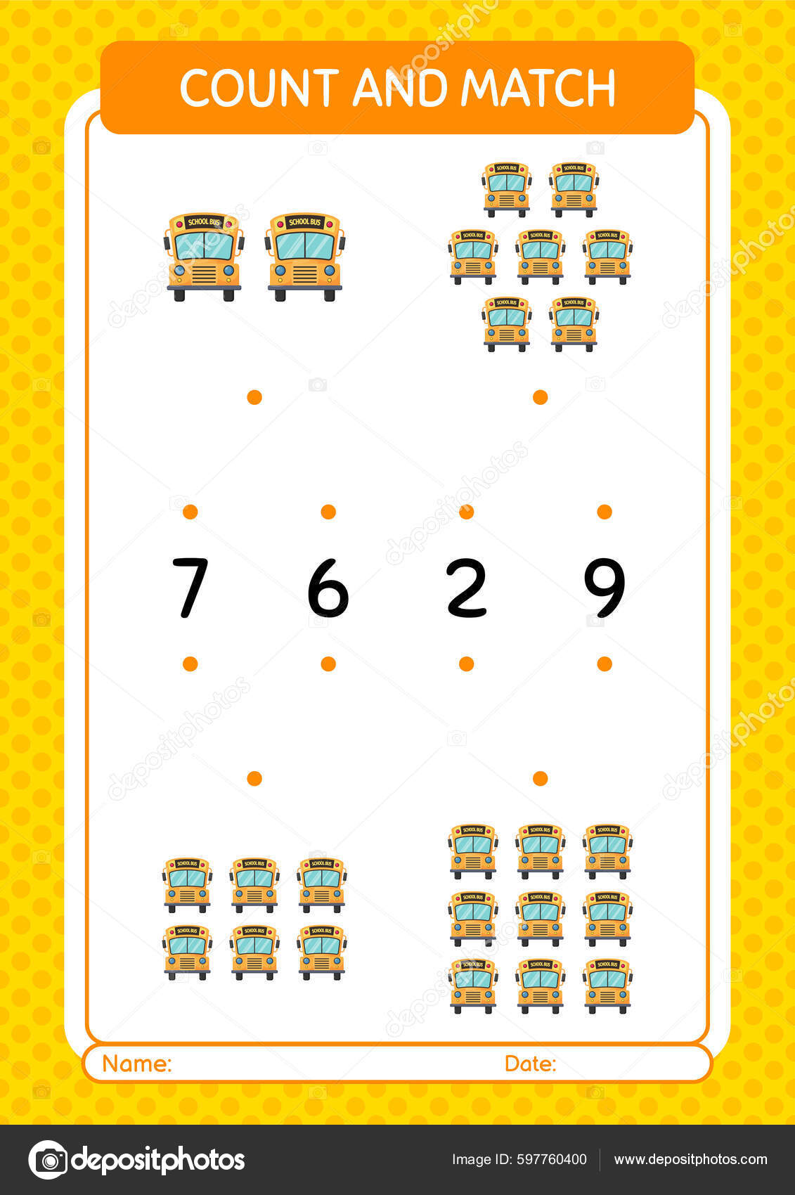 Count Match Game School Bus Worksheet Preschool Kids Kids Activity ...
