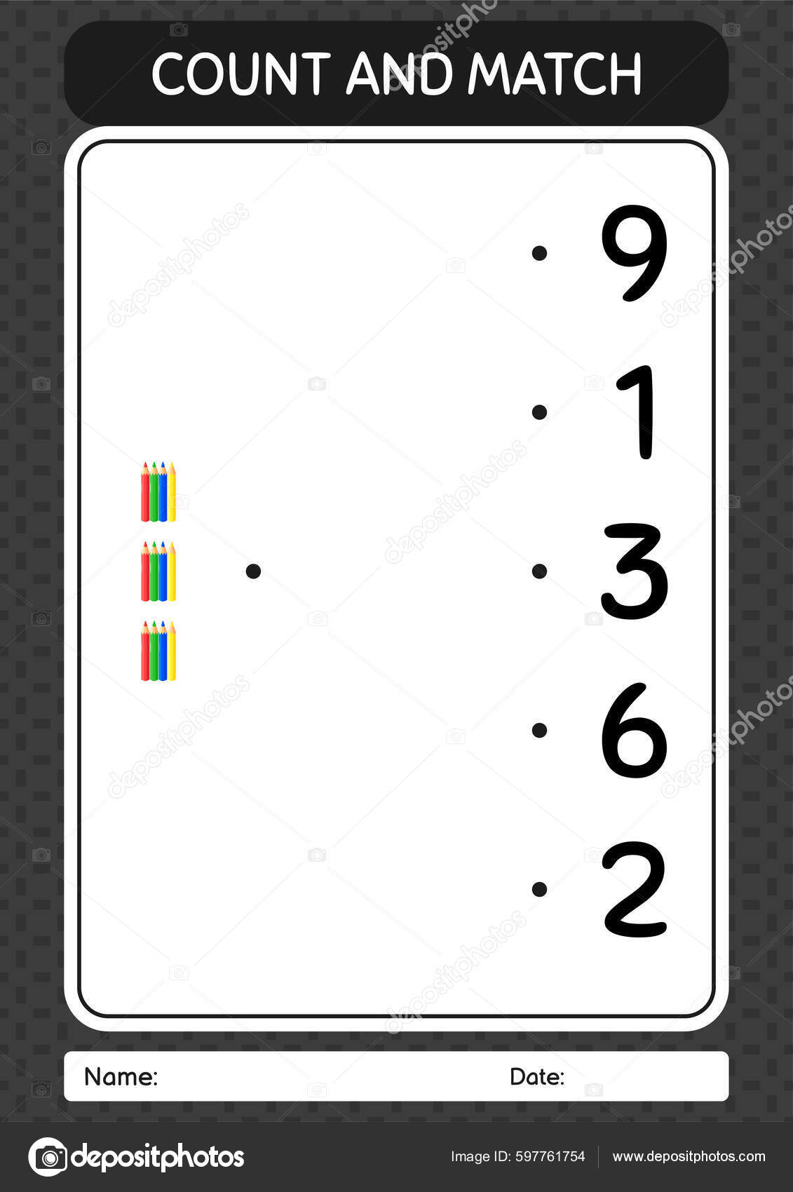 Count Match Game Color Pencil Worksheet Preschool Kids Kids Activity ...
