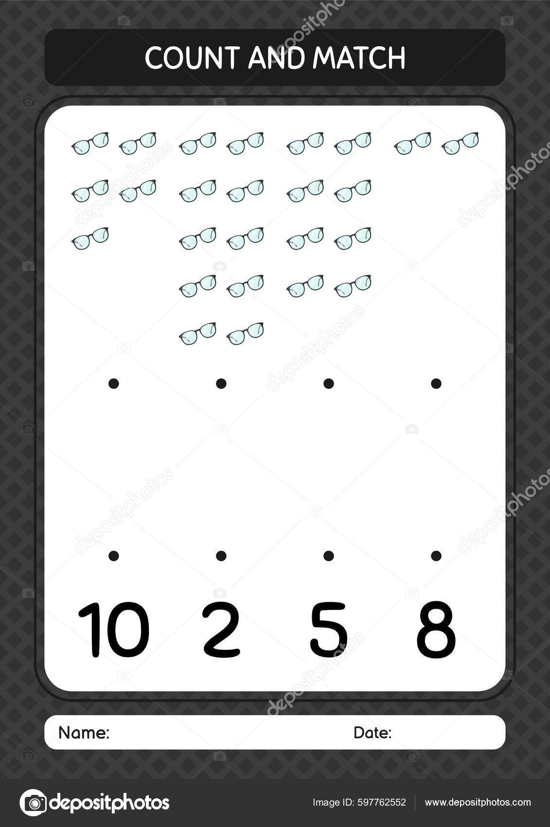 Count Match Game Glasses Worksheet Preschool Kids Kids Activity Sheet ...
