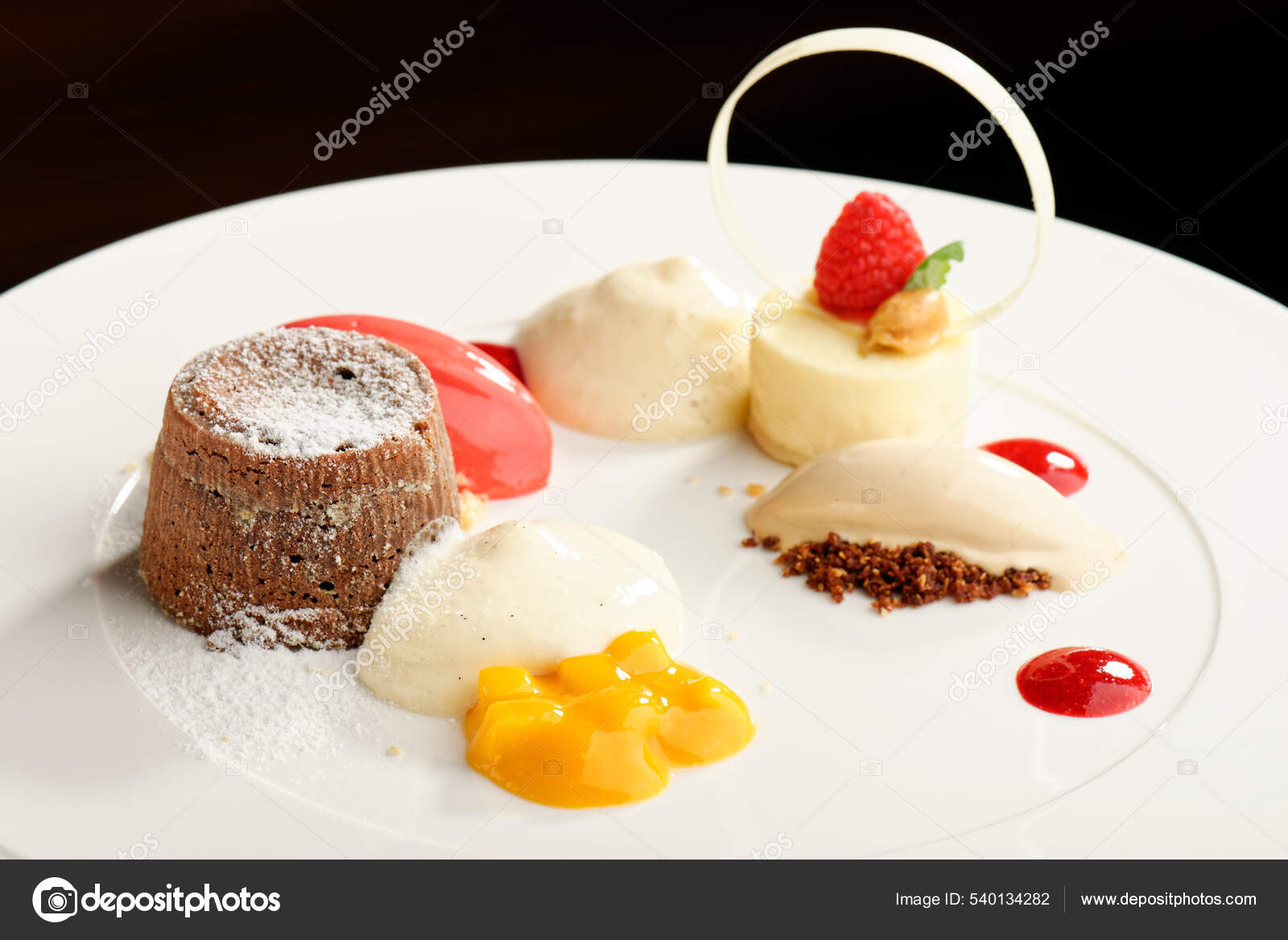 Fine Dining Dessert Raspberry Parfait Ice Cream White Chocolate Mousse ...