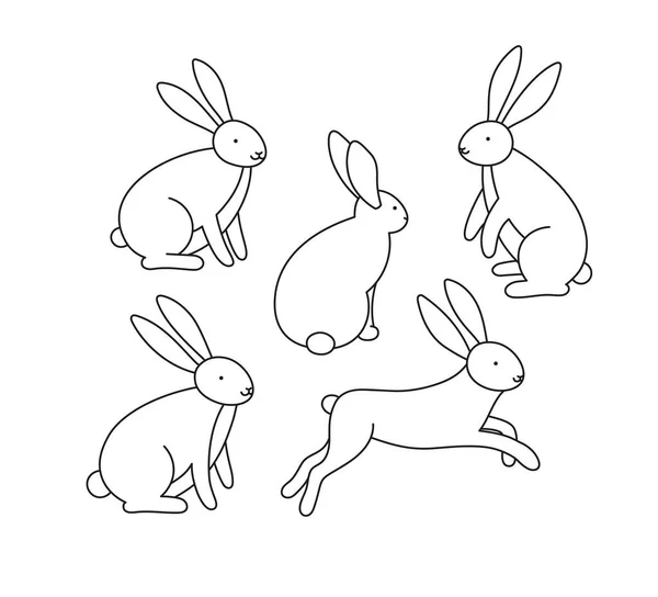 Cute Rabbits Various Poses Carrots Hand Drawn Vector Rabbits Isolated ...